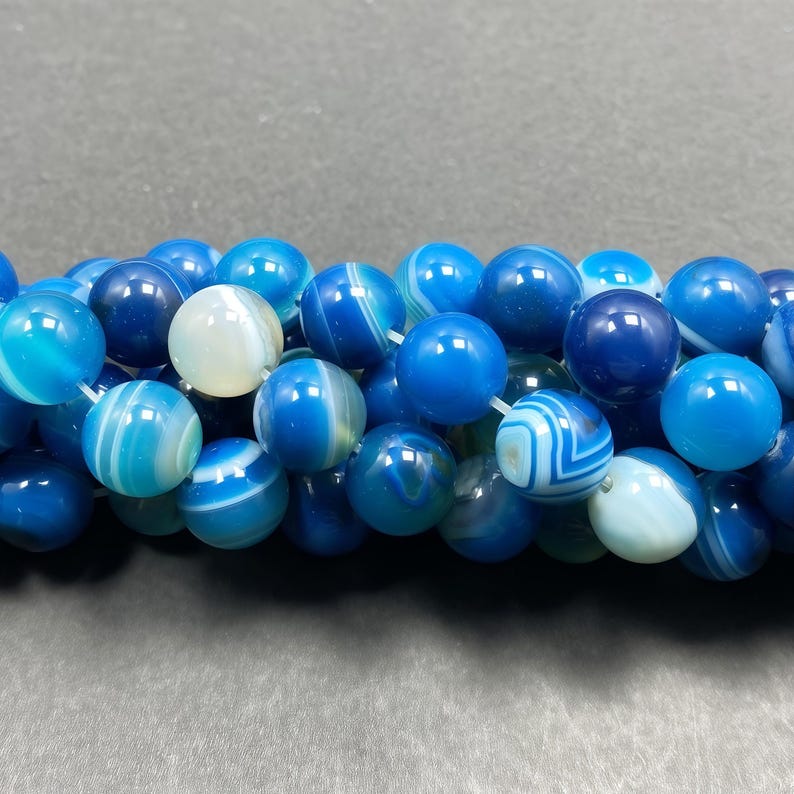 Natural Blue Striped Agate Beads 4mm 6mm 8mm 10mm Round Loose Gemstone ...
