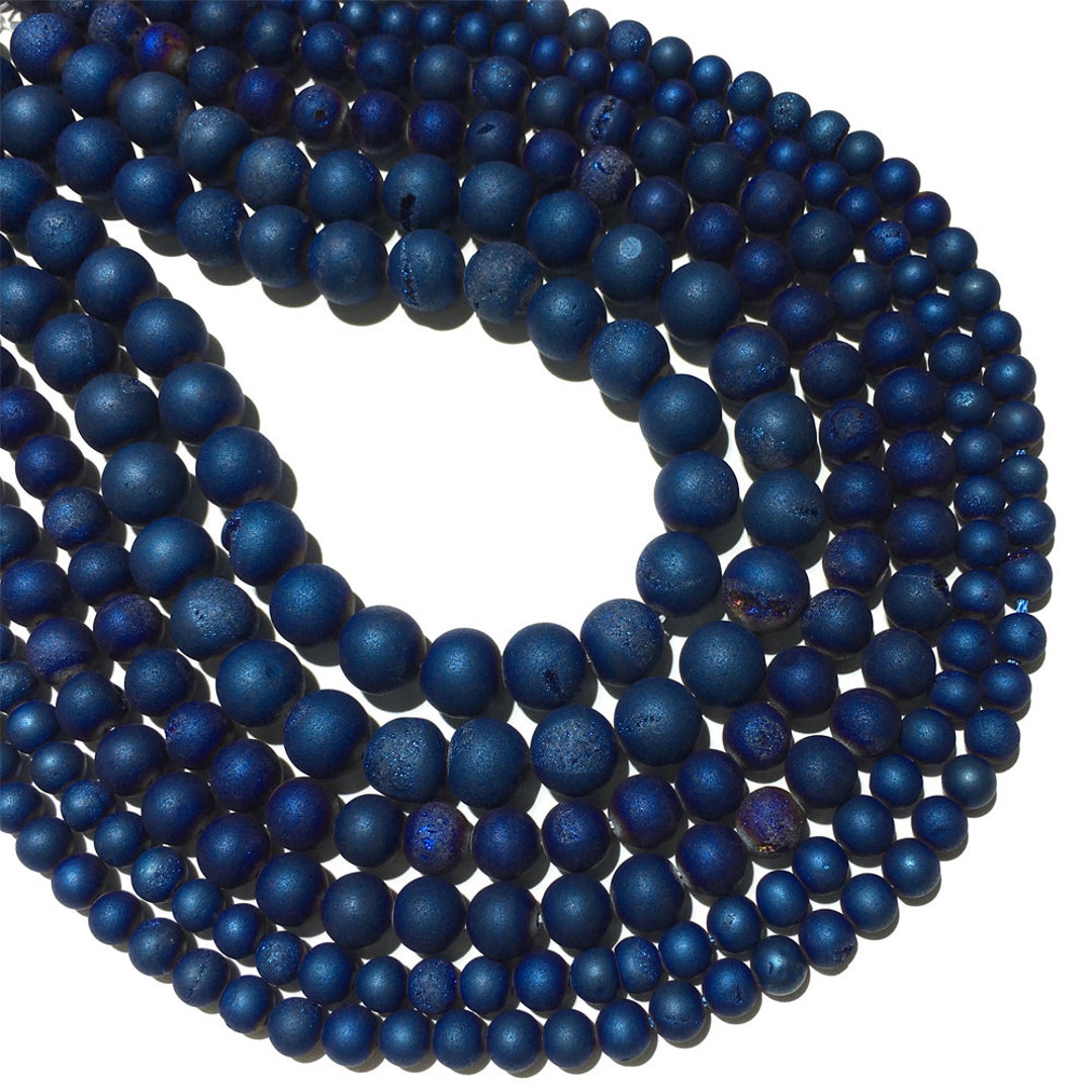 Natural Matte Druzy Navy Blue Beads 4mm 6mm 8mm 10mm Round Loose ...