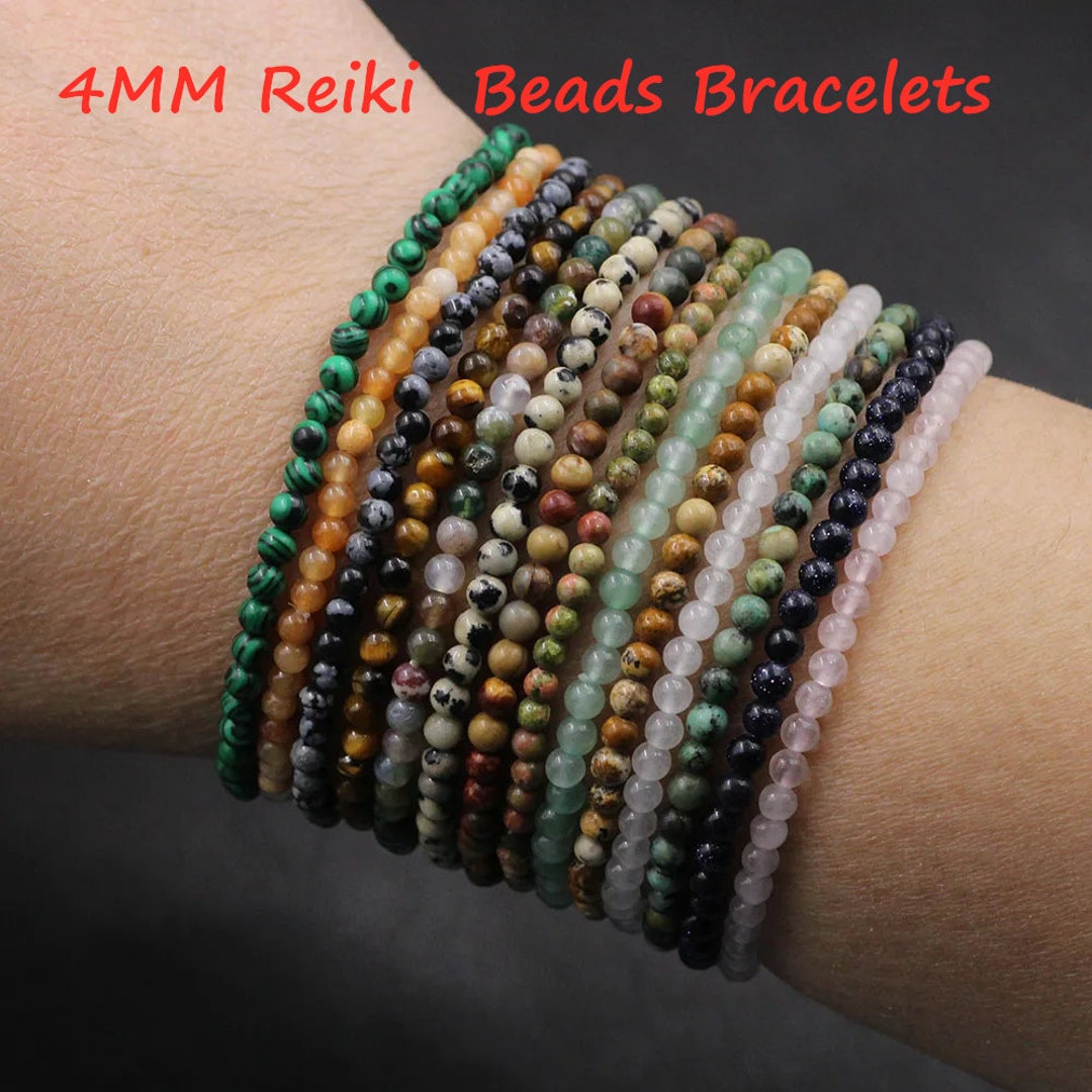 4MM Reiki Natural Stone Beads Bracelet for Women Men Agate Lava Stretch ...