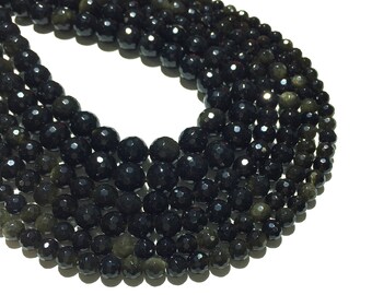 Faceted Round Mahogany Obsidian Beads Coffee Color Gemstone - Etsy
