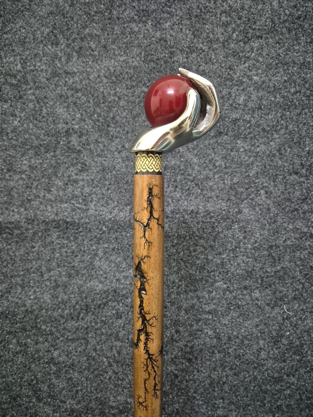 Brass Handle Walking Cane: Hand Holding Red Ball, Wooden Stick - Etsy