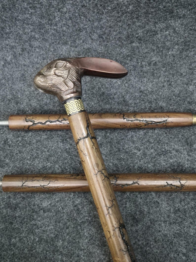 Brown Antique Rabbit Head Wooden Walking Stick Cane Ergonomic Handle ...