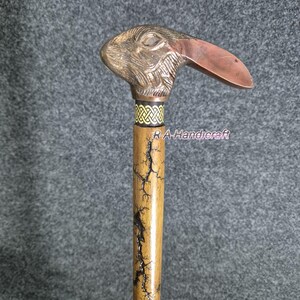 Brown Antique Rabbit Head Wooden Walking Stick Cane - Ergonomic Handle ...