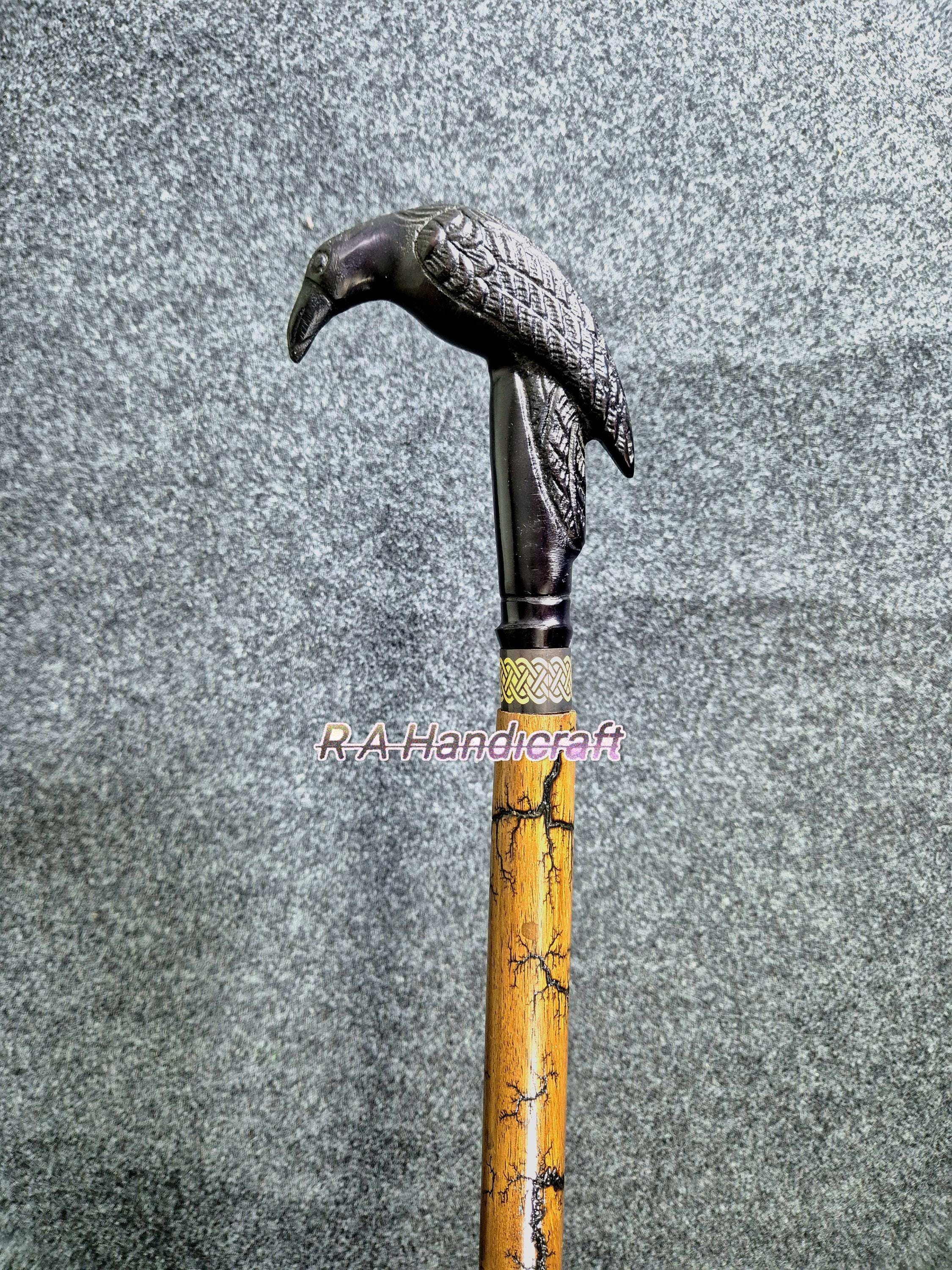 Gothic Raven Walking Cane: Brass Handle, Hand-carved Wooden Stick - Etsy