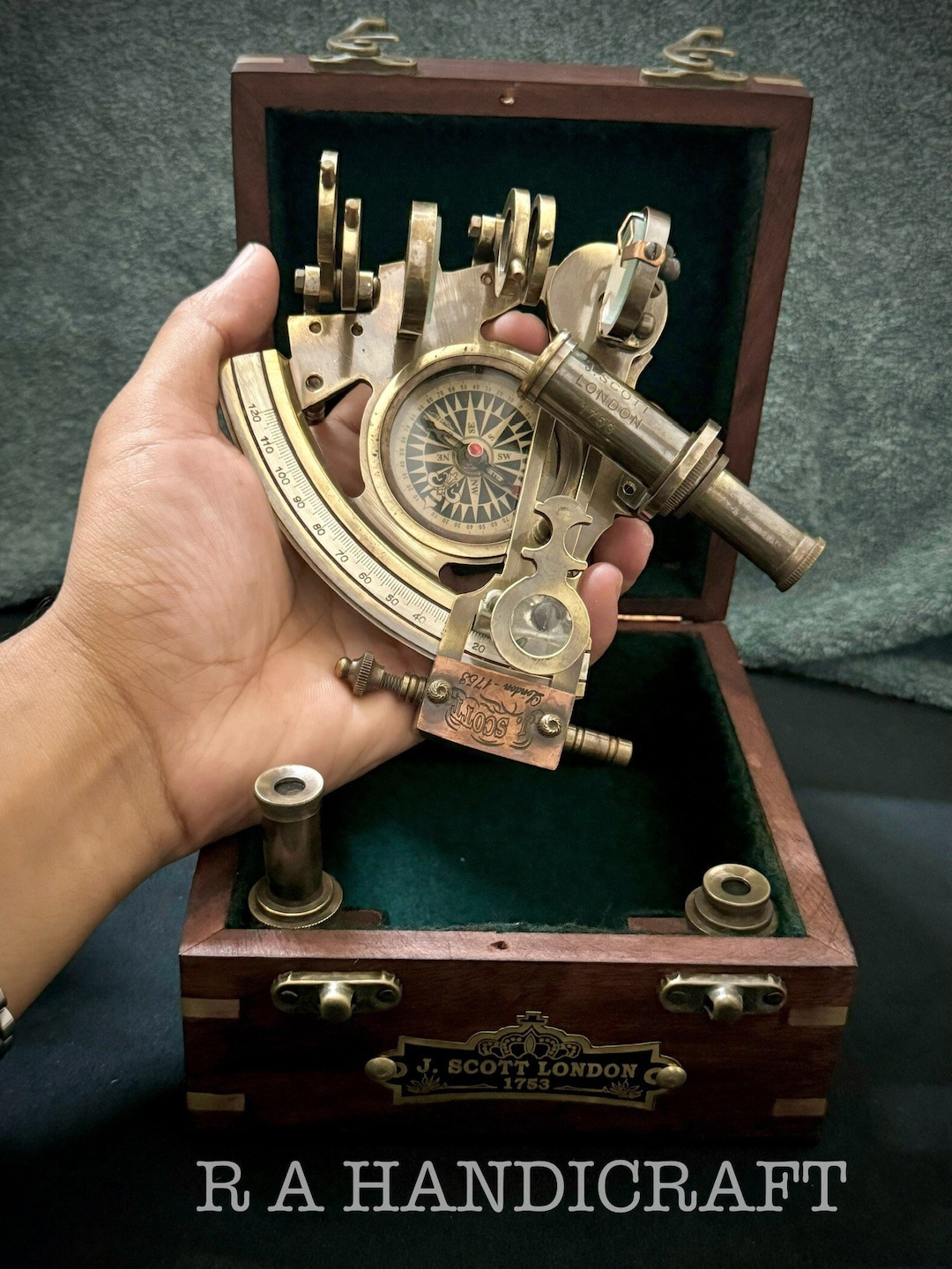 Nautical Brass Sextant With Wooden Box, Astrolabe Sextant With Working ...