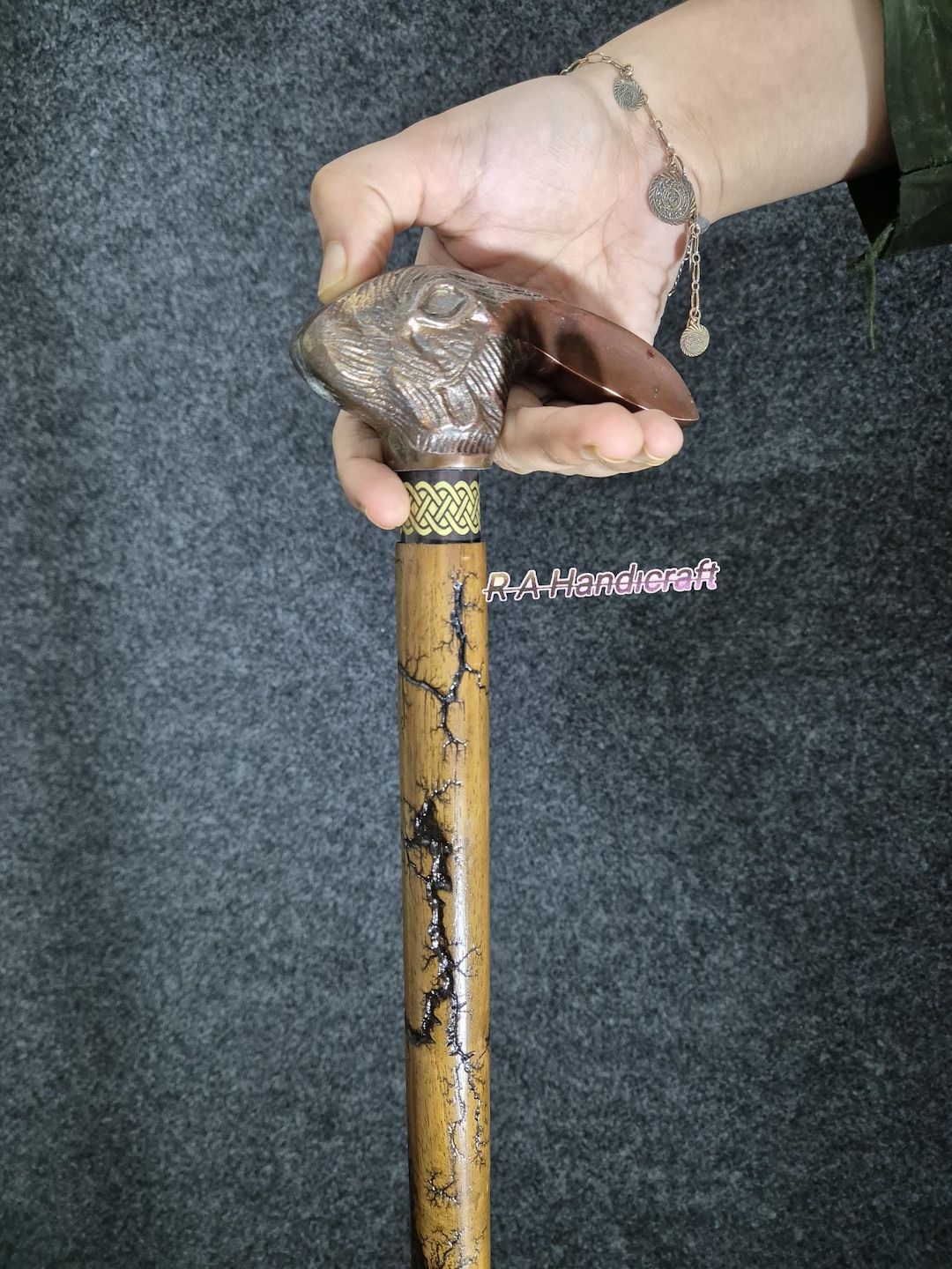 Brown Antique Rabbit Head Wooden Walking Stick Cane - Ergonomic Handle ...