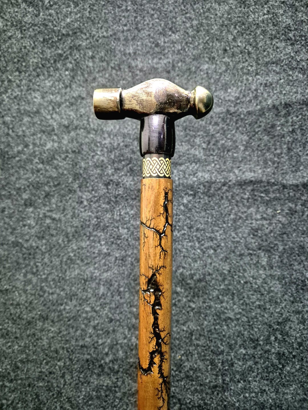 Brass Hammer Handle Walking Cane: Hand-carved Wooden Stick (38 Inches ...