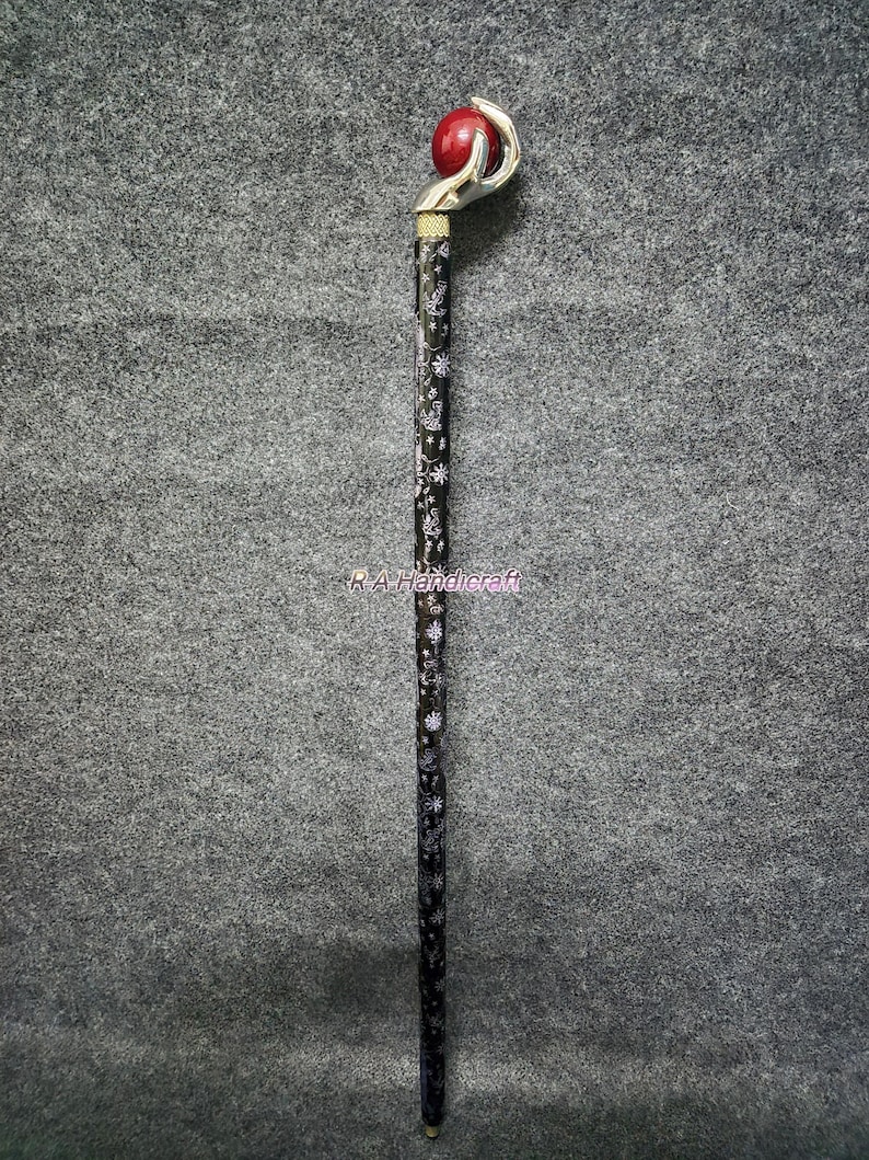 Brass Handle Walking Cane: Hand Holding Red Ball, Wooden Stick - Etsy