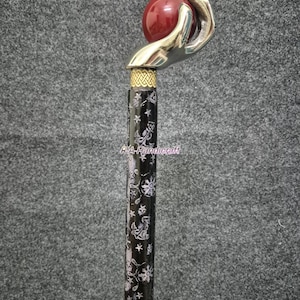 Brass Handle Walking Cane: Hand Holding Red Ball, Wooden Stick - Etsy
