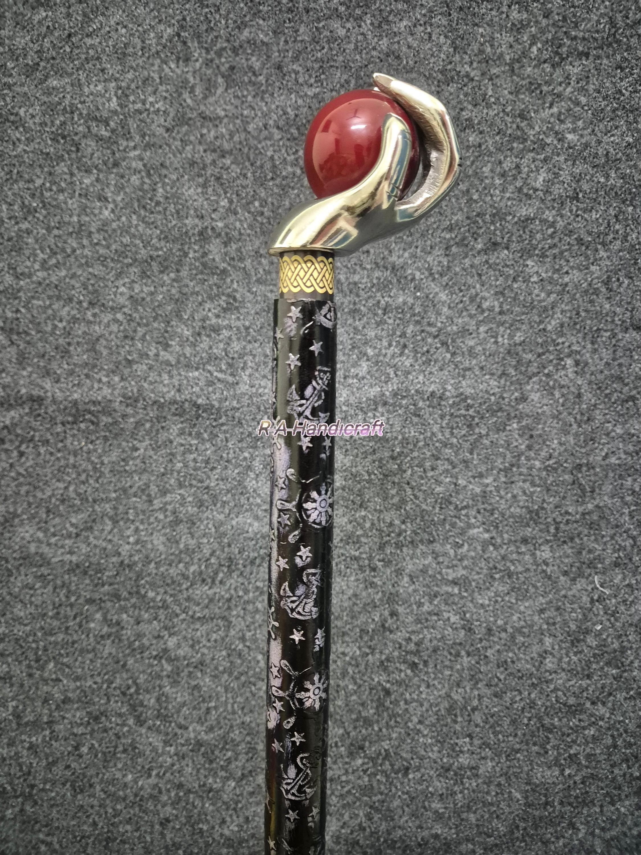Brass Handle Walking Cane: Hand Holding Red Ball, Wooden Stick - Etsy