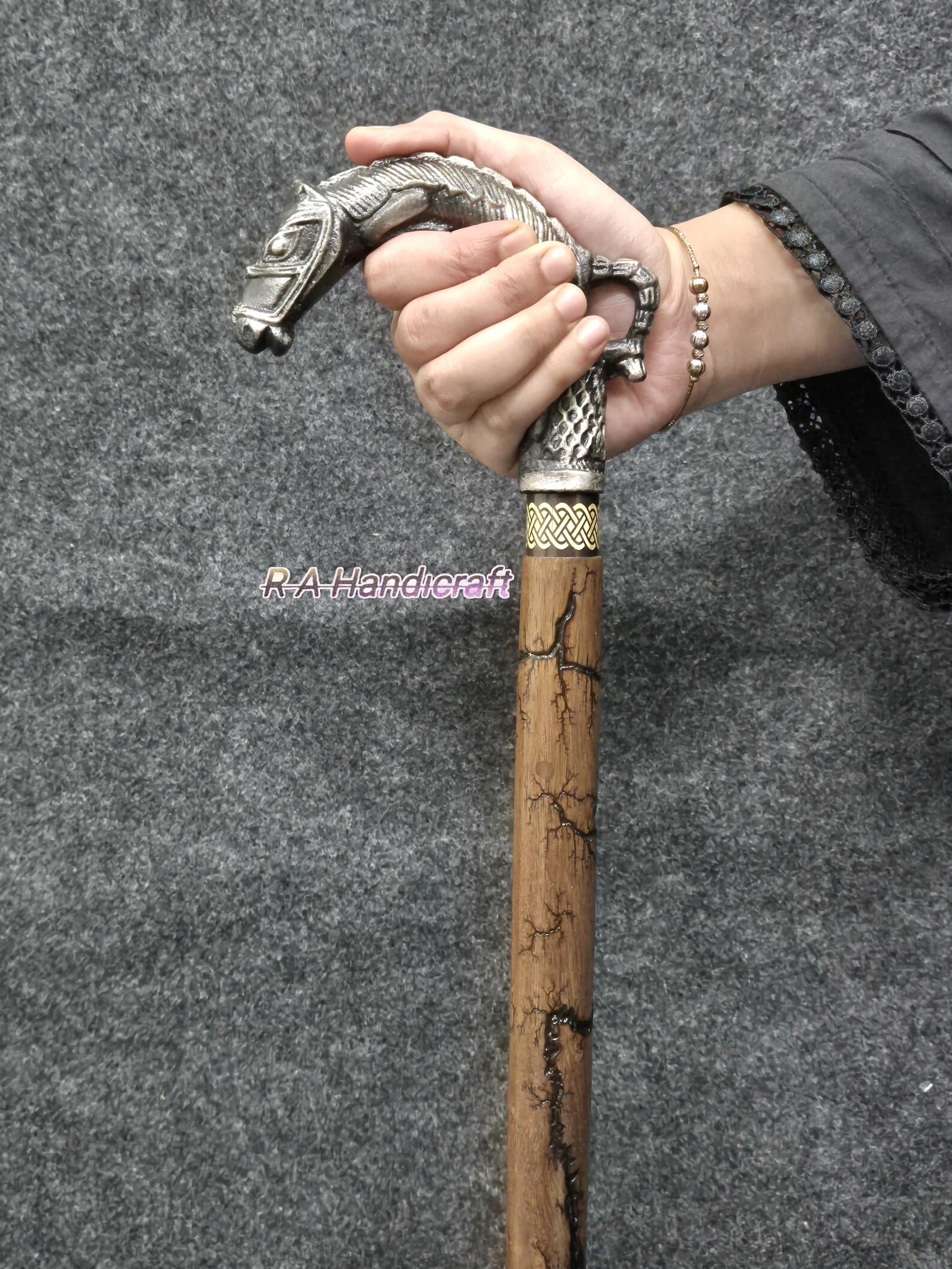 Black Antique Horse Head Walking Cane - Victorian Brass Handle, 38 ...