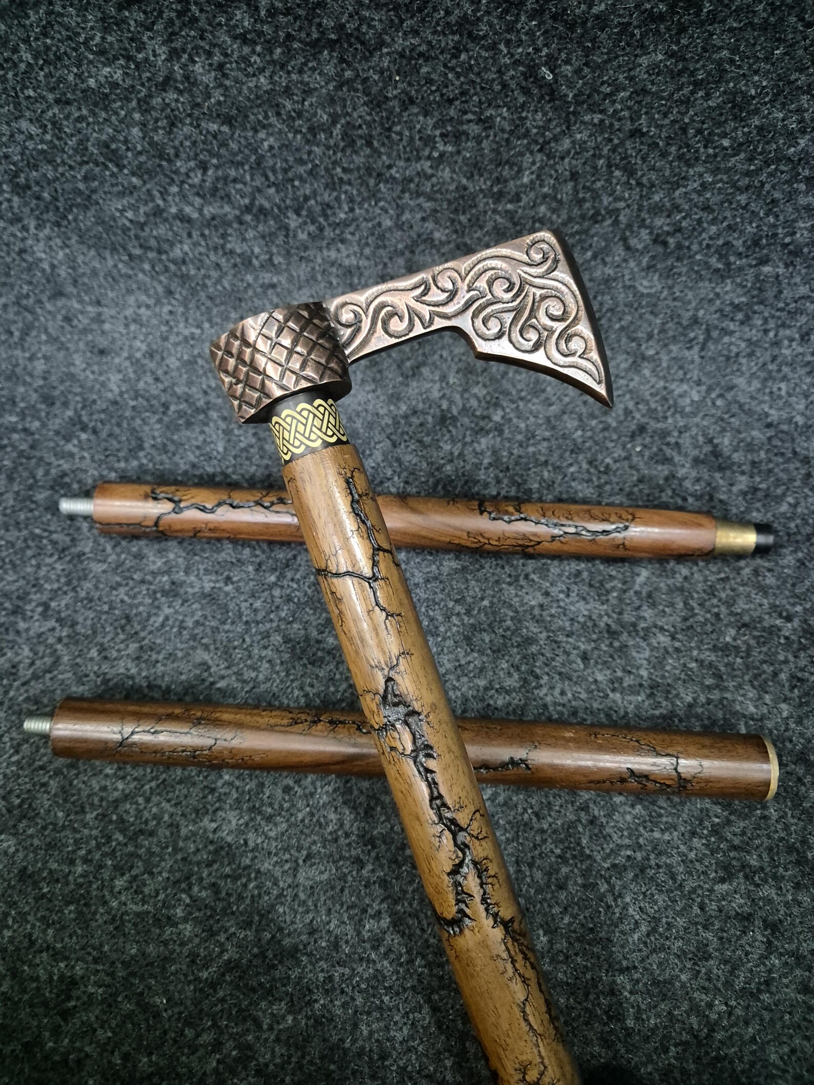 Copper Finish Axe Handle Walking Cane, Carved Wooden Walking Stick - Etsy