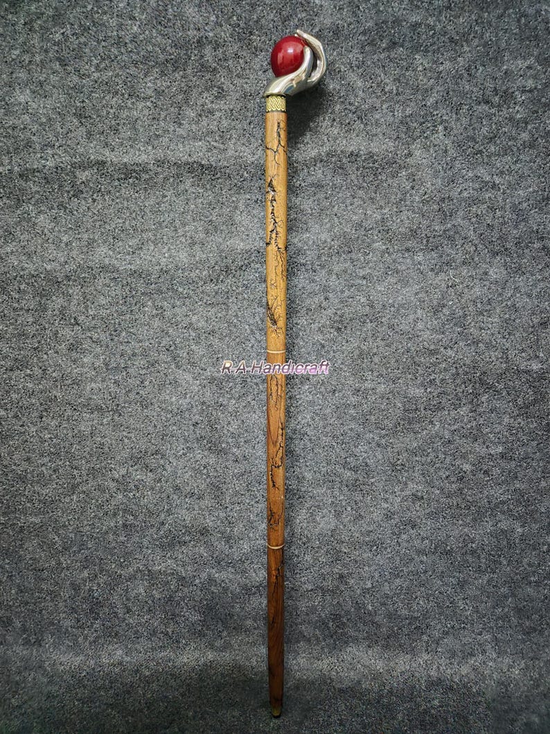 Brass Handle Walking Cane: Hand Holding Red Ball, Wooden Stick - Etsy