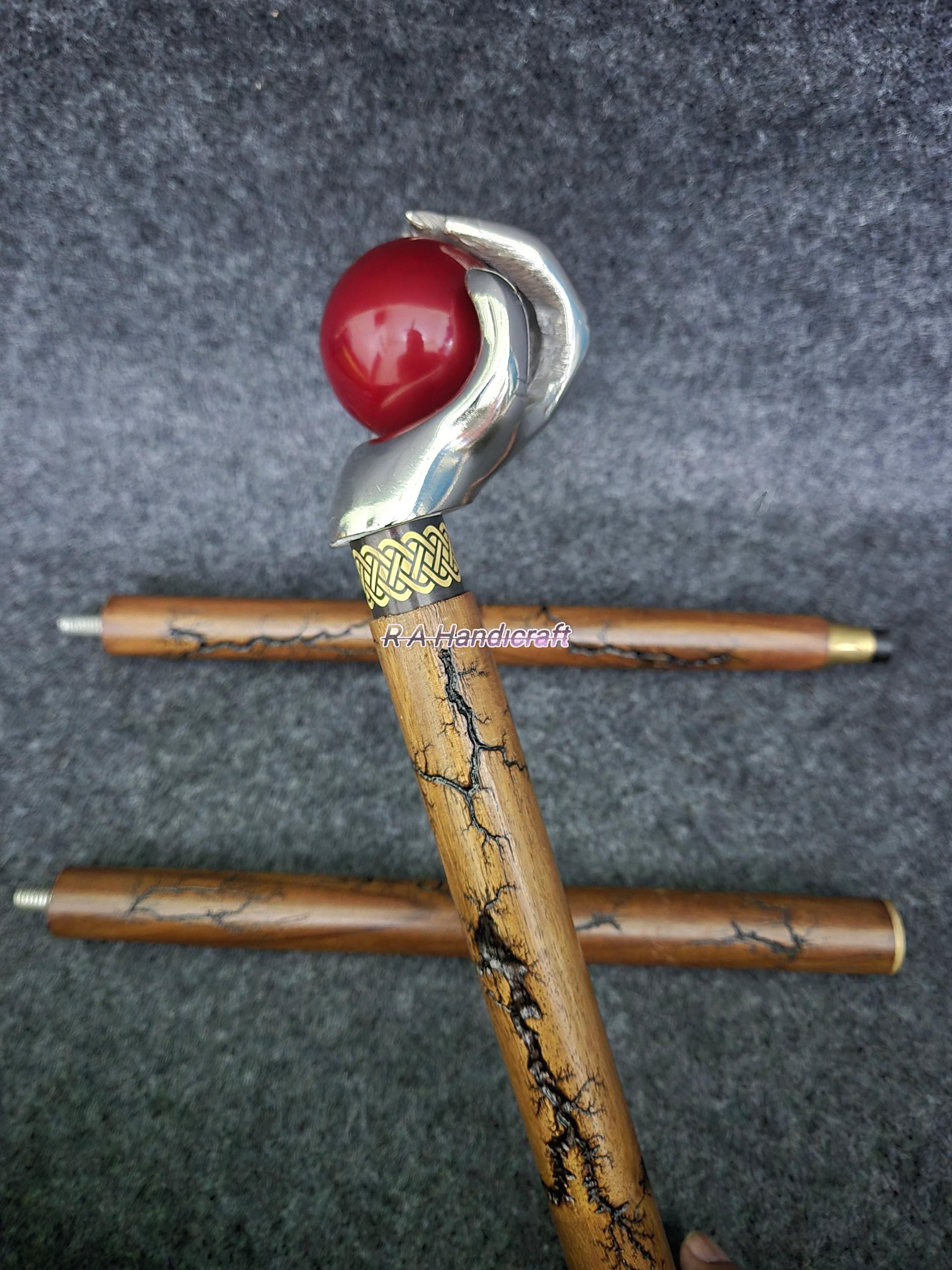 Brass Handle Walking Cane: Hand Holding Red Ball, Wooden Stick - Etsy