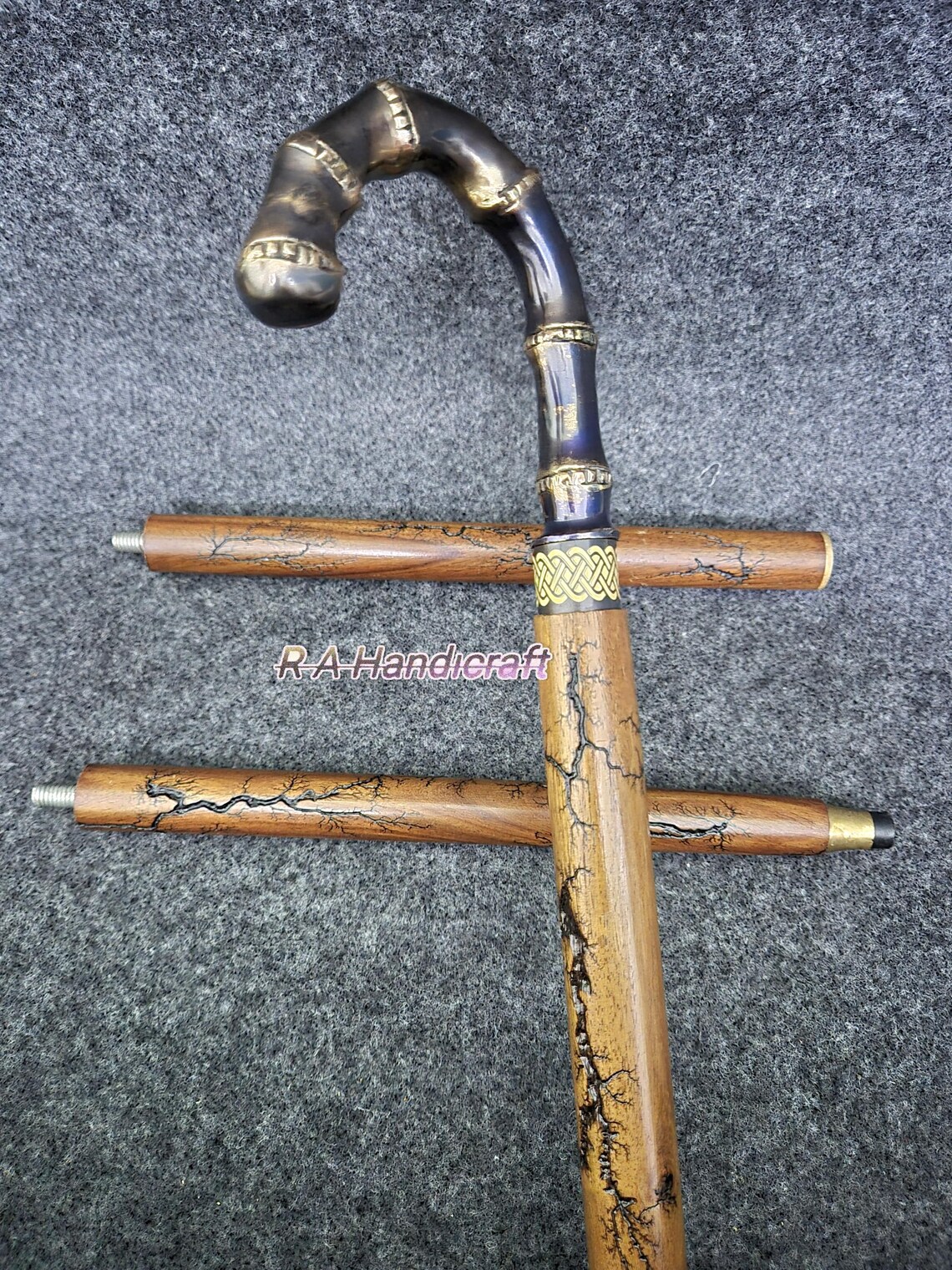 Brass Handle Walking Cane - Wooden Walking Cane for Men & Women- Wood ...