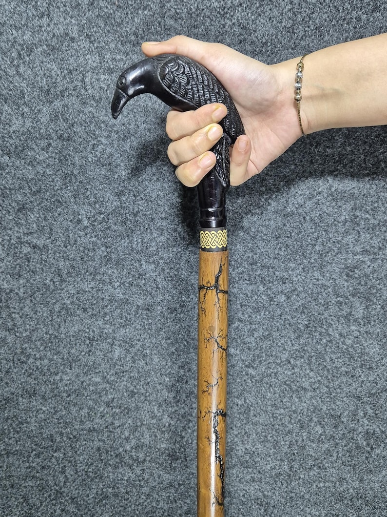Gothic Raven Walking Cane: Brass Handle, Hand-carved Wooden Stick - Etsy