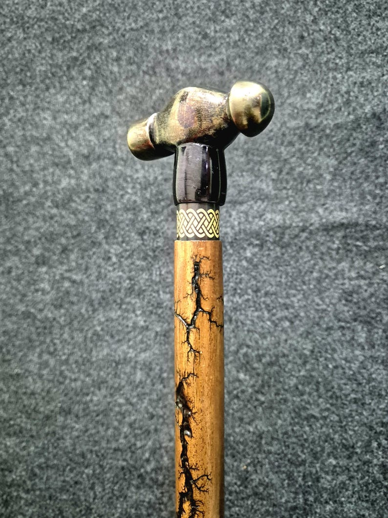 Brass Hammer Handle Walking Cane: Hand-carved Wooden Stick (38 Inches ...