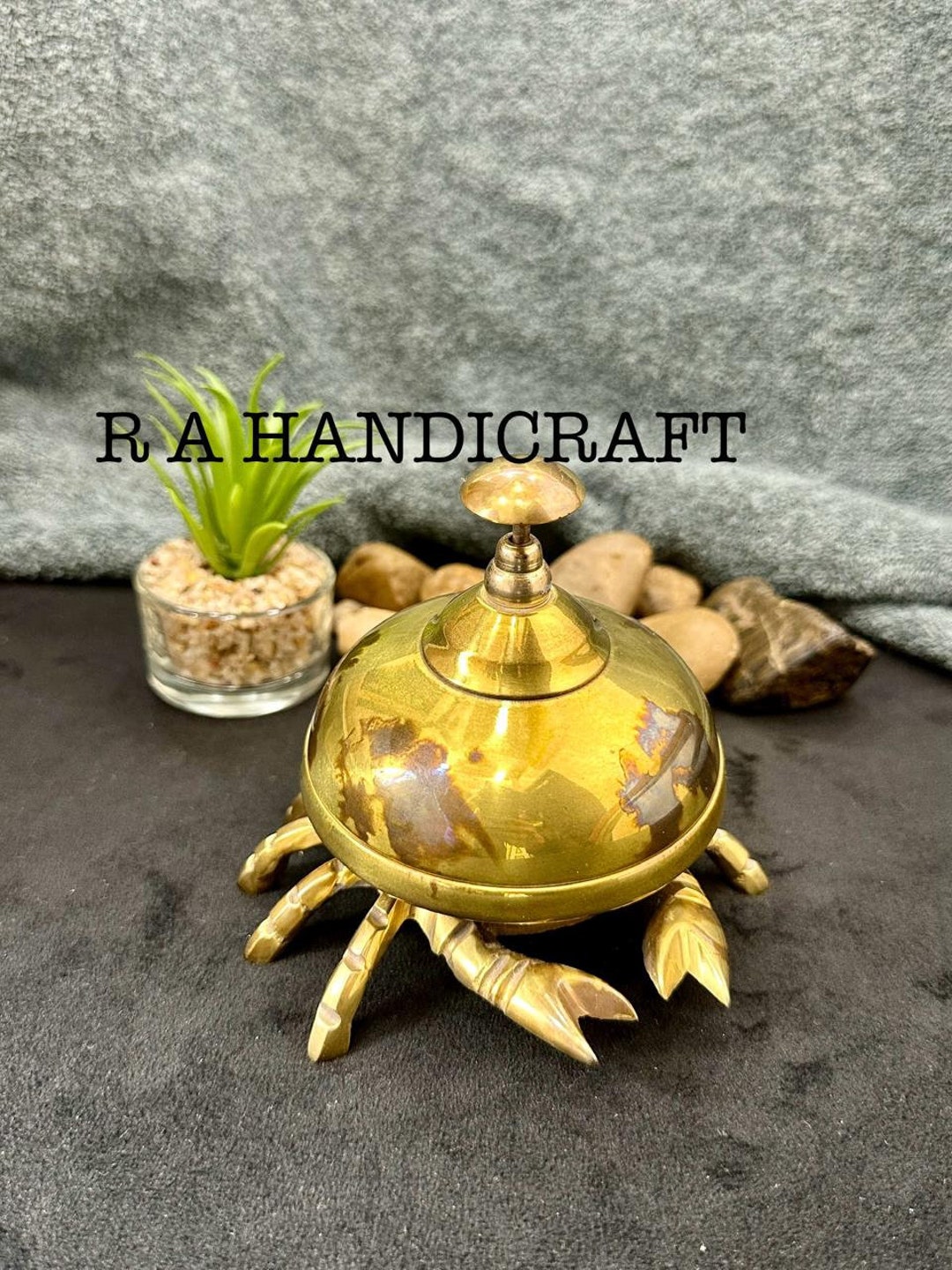 Antique Finish Brass Desk Bell Crab Desk Bell Table Top Office Bell ...