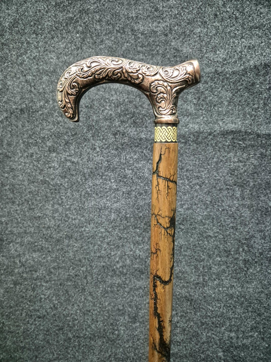 Antique Copper Finish Brass Handle Wooden Walking Cane - Victorian ...