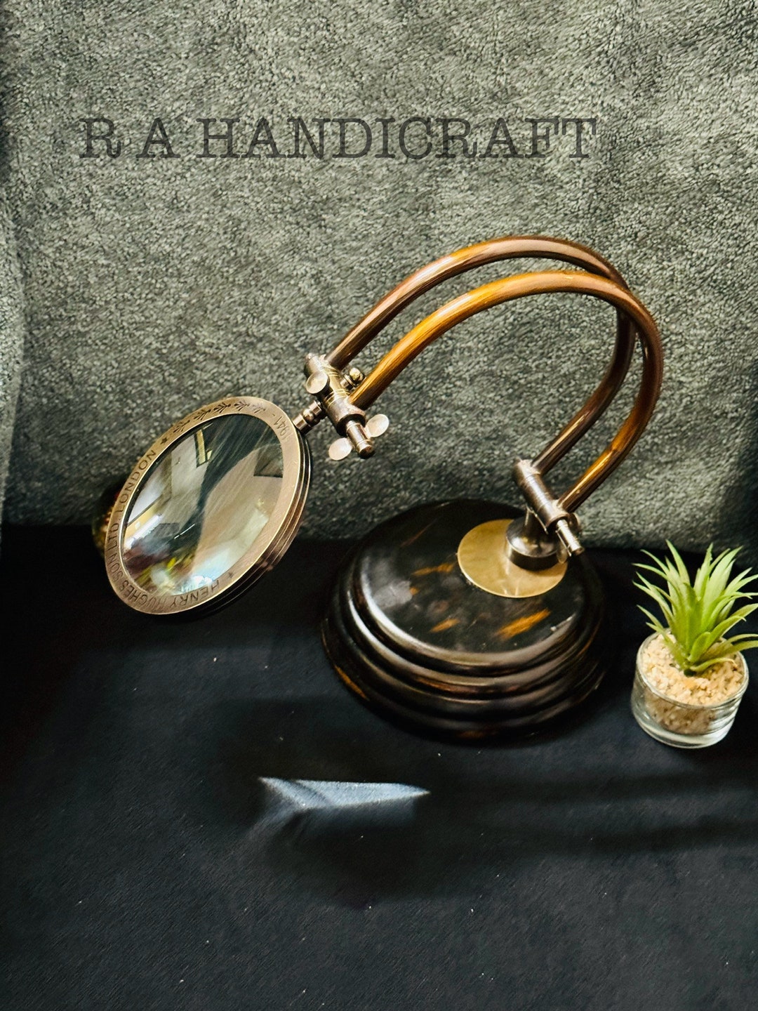 Engraved Brass Table Magnifying Glass: Antique Finish, Adjustable 10X ...