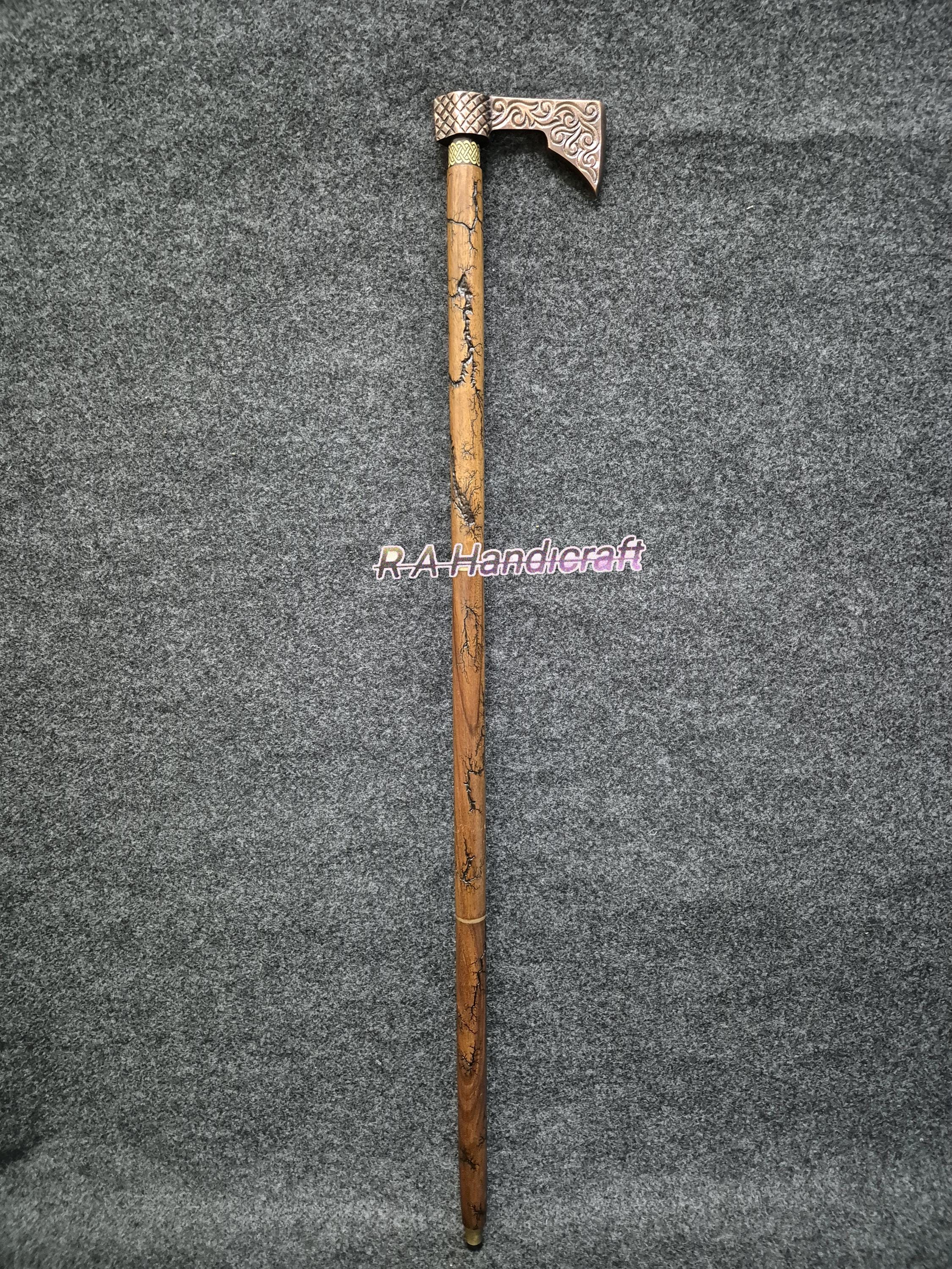 Copper Finish Axe Handle Walking Cane, Carved Wooden Walking Stick - Etsy