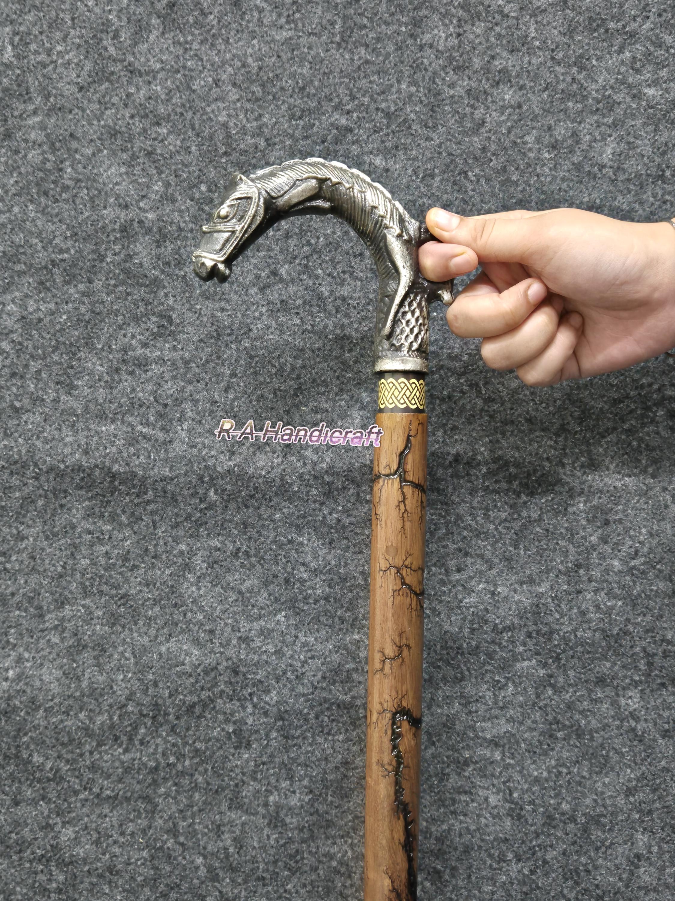 Black Antique Horse Head Walking Cane - Victorian Brass Handle, 38 ...