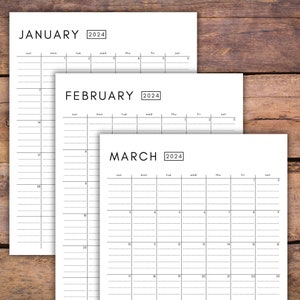 2024 Printable Calendar With Text Lines Simple Calendar Clean Font ...