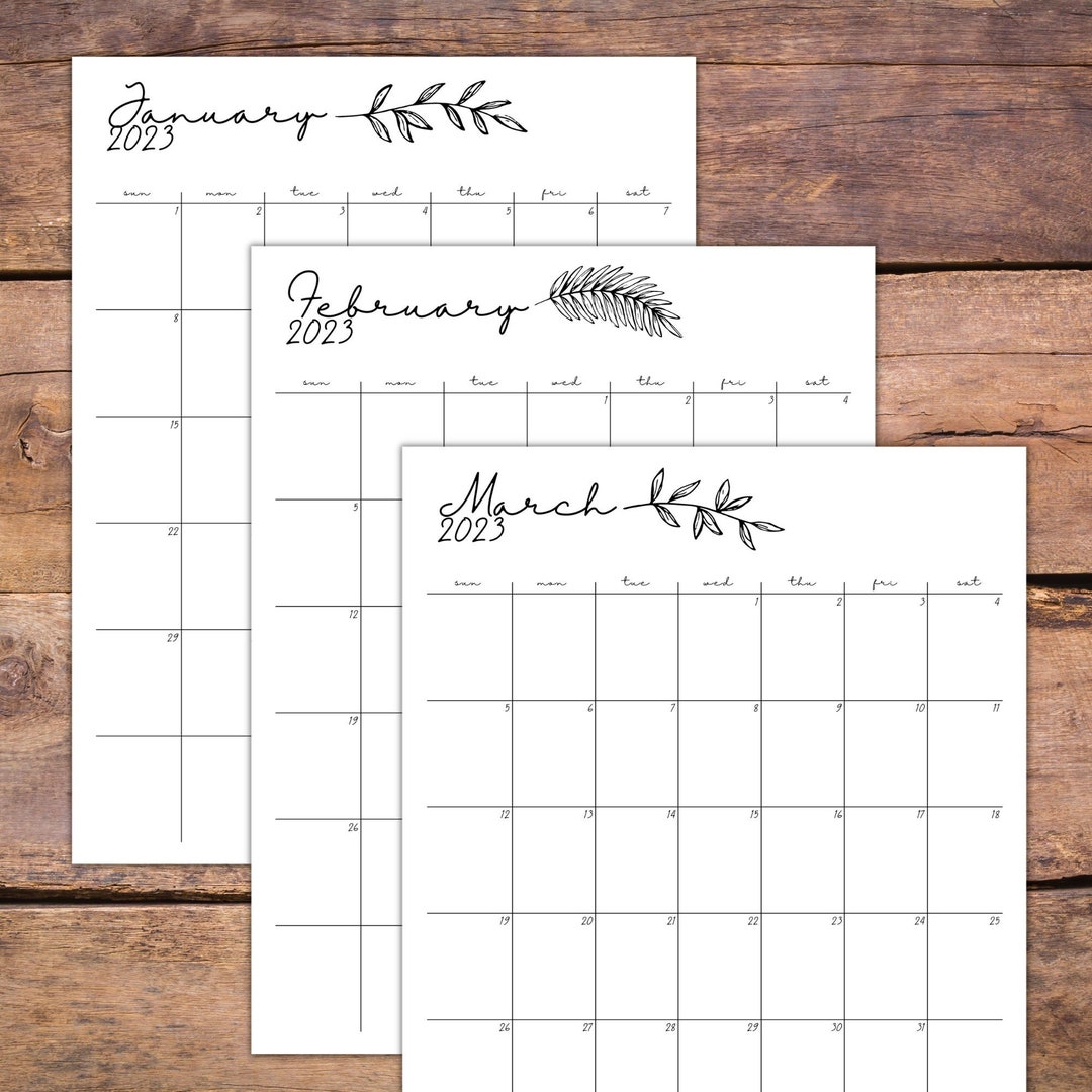 Minimalist Botanical 2023 Printable Wall Calendar, Letter Size, Sunday ...