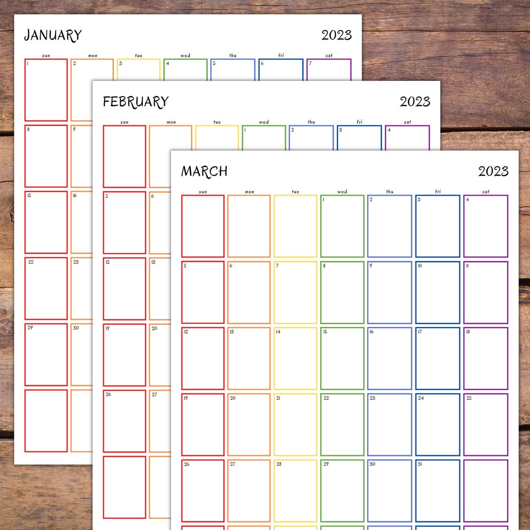 2023 Printable Calendar Colorful Rainbow Design Sunday and - Etsy