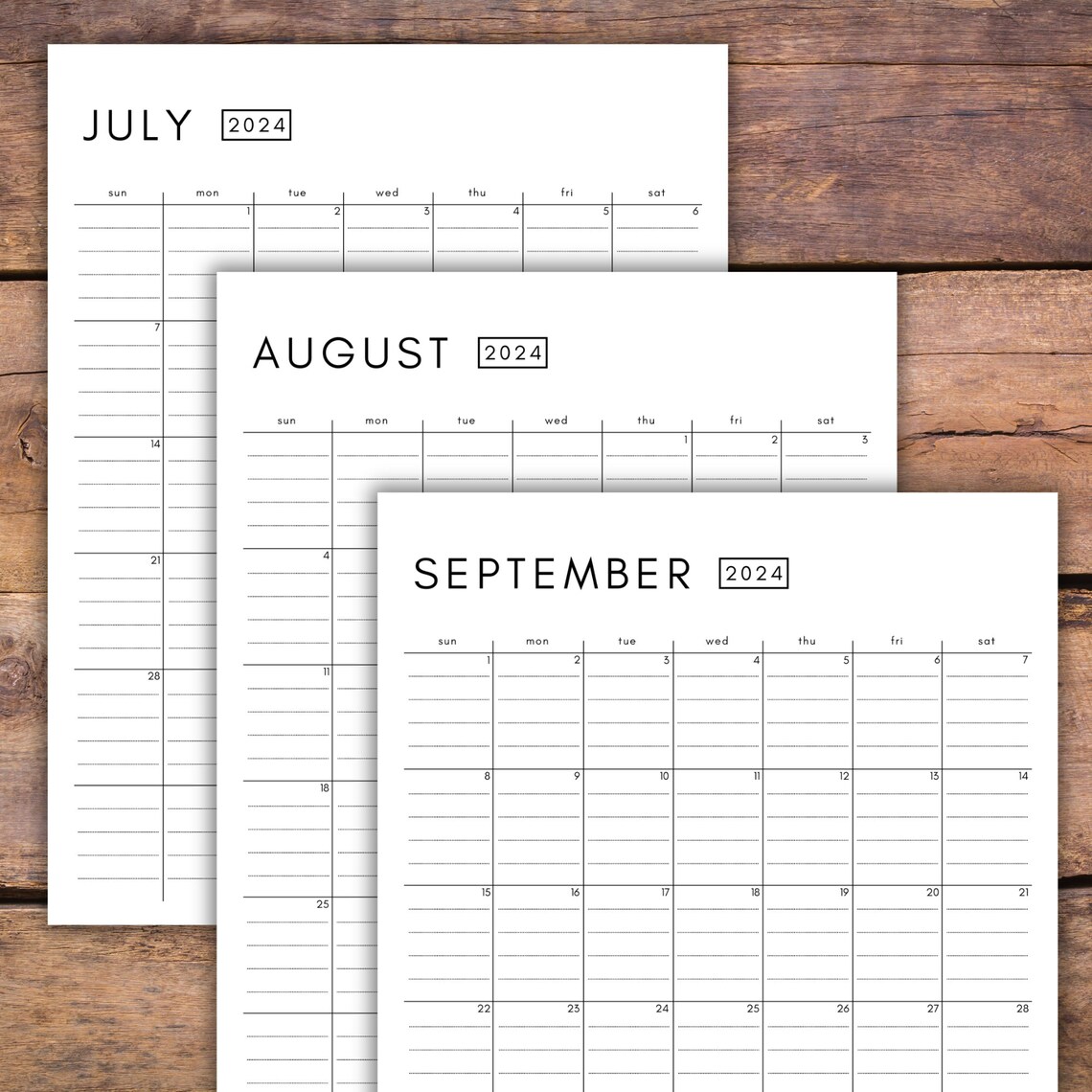 2024 Printable Calendar With Text Lines Simple Calendar Clean Font ...