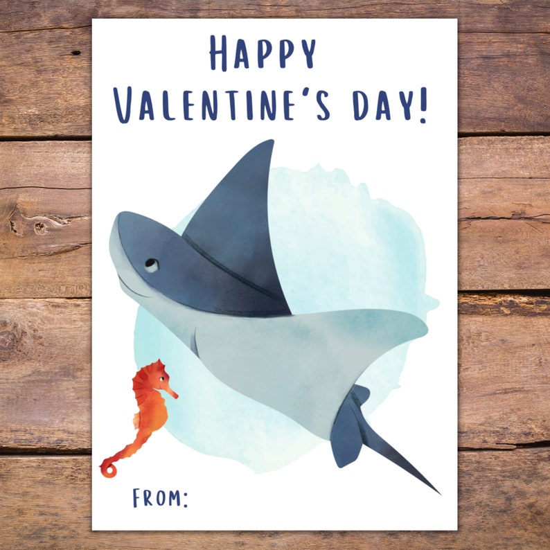 Kids Printable Valentine Cards, Under the Sea Theme, 2.5 X 3.5 Inches ...
