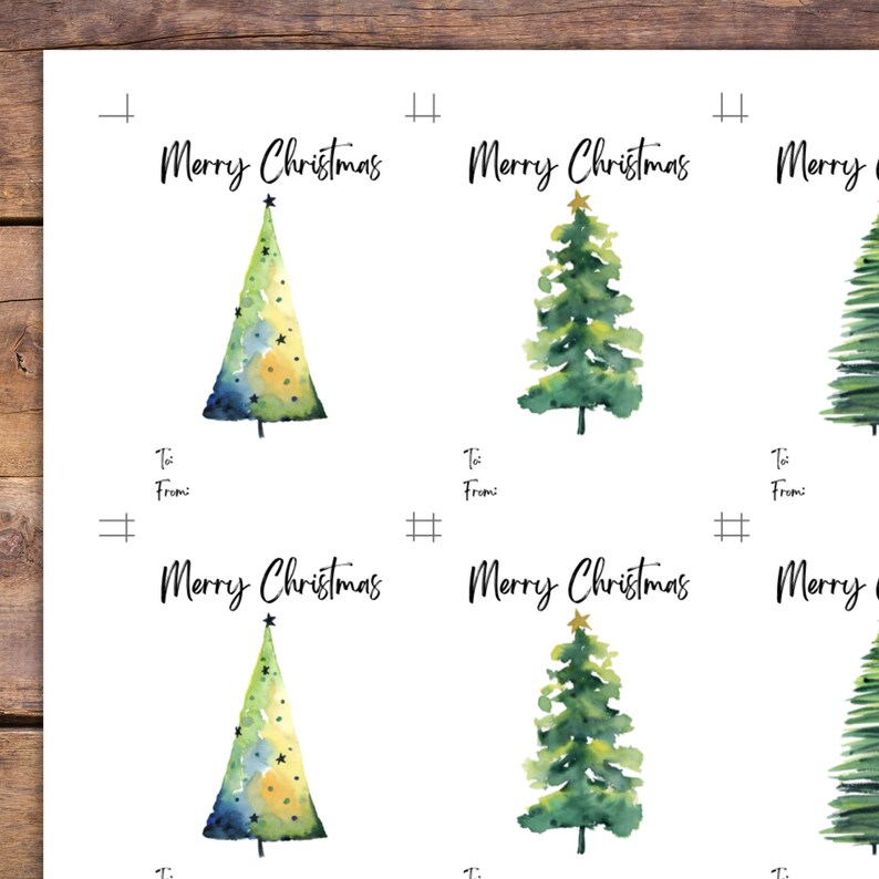 Printable Christmas Gift Tags, Mini Cards, Watercolor Christmas Tree ...