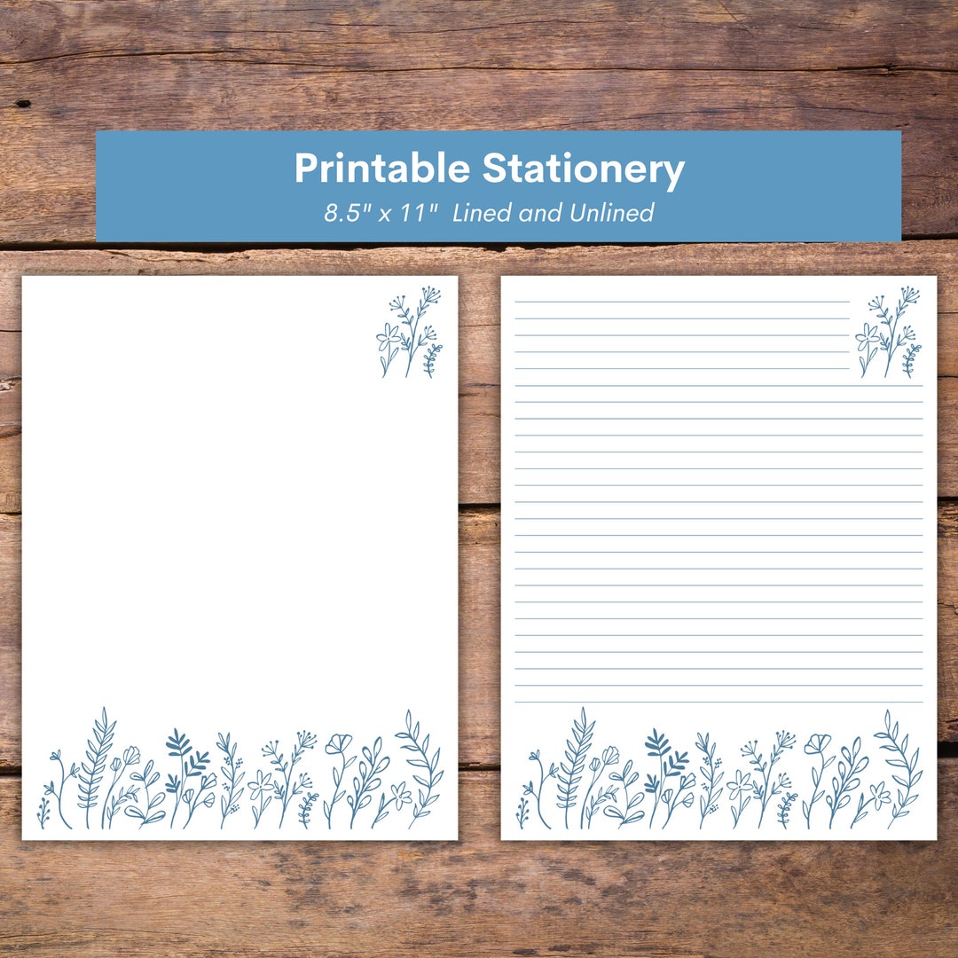Printable Stationery, Letter Writing Page, Blue Wildflower Design ...