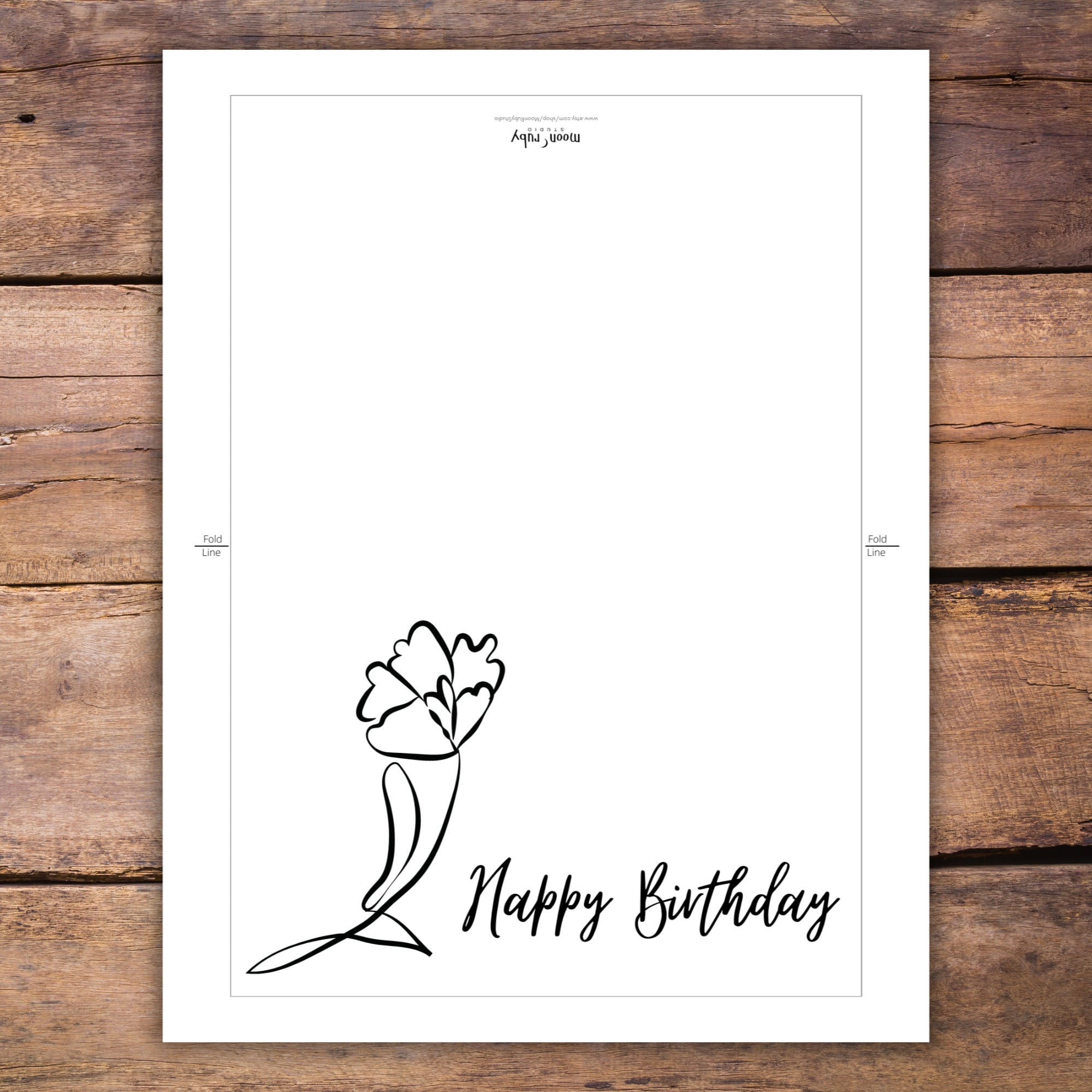 Printable Birthday Card, Happy Birthday, Caligraphy Rose Design, Blank ...