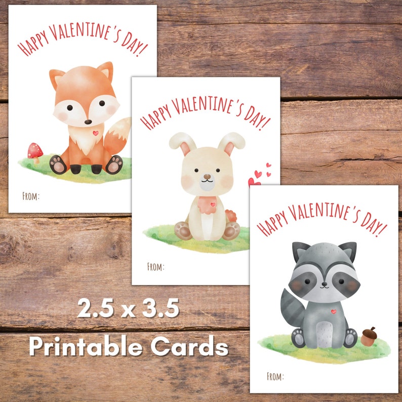 Kids Printable Valentine Cards, Woodland Animal Theme, 2.5 X 3.5 Inches ...