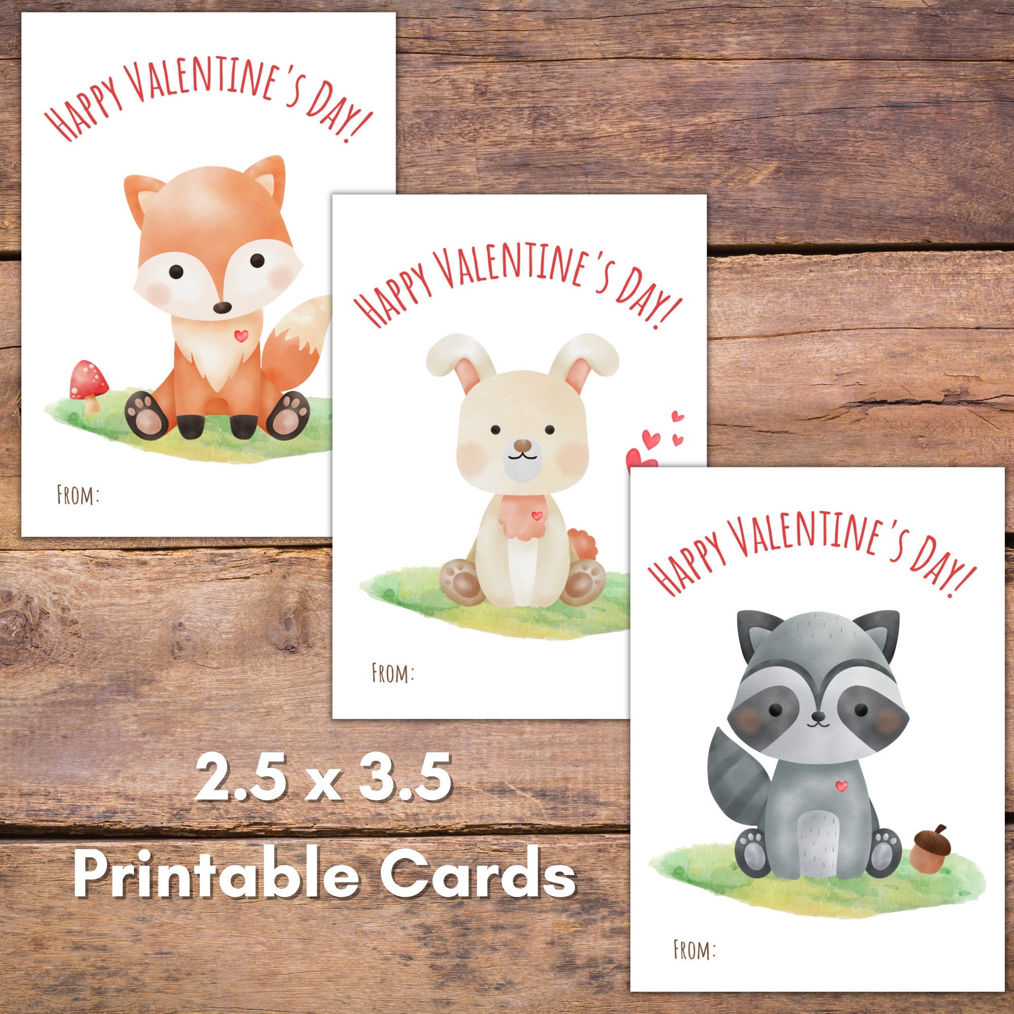 Kids Printable Valentine Cards, Woodland Animal Theme, 2.5 X 3.5 Inches ...