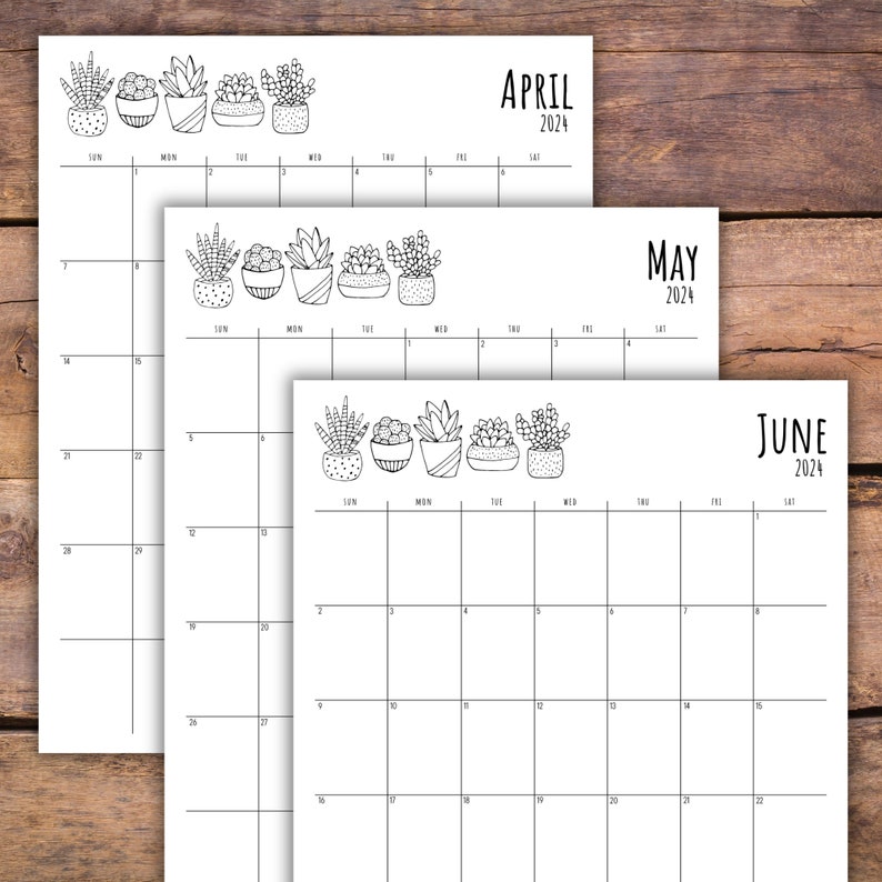 Printable Calendar 2024 Monthly Calendar Succulent Design - Etsy Israel