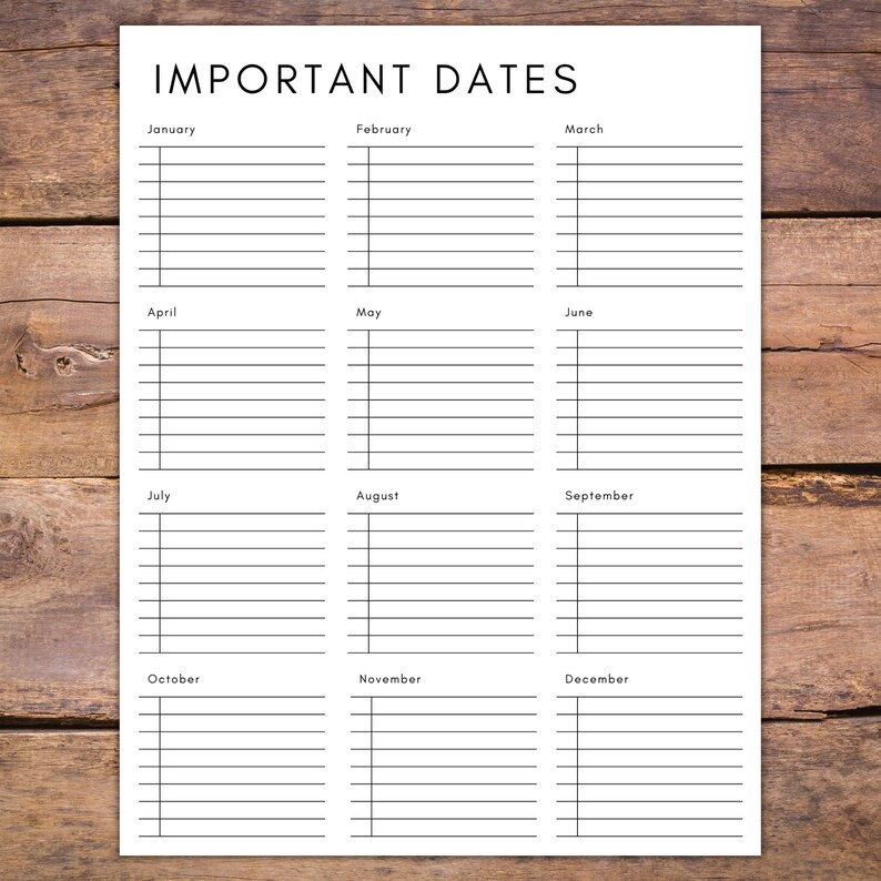 Minimalist Year of Important Dates Modern Simple Design Year at A ...