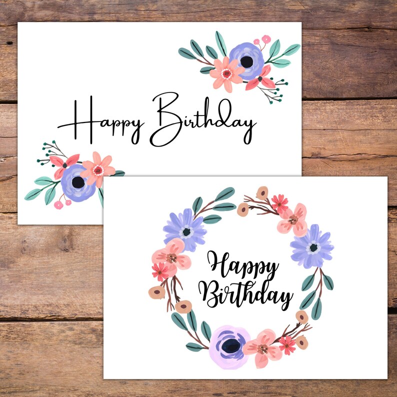 Set of 2 Flower Birthday Cards Printable Cards Blank Inside - Etsy