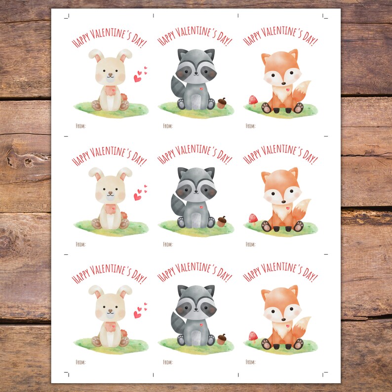 Kids Printable Valentine Cards, Woodland Animal Theme, 2.5 X 3.5 Inches ...