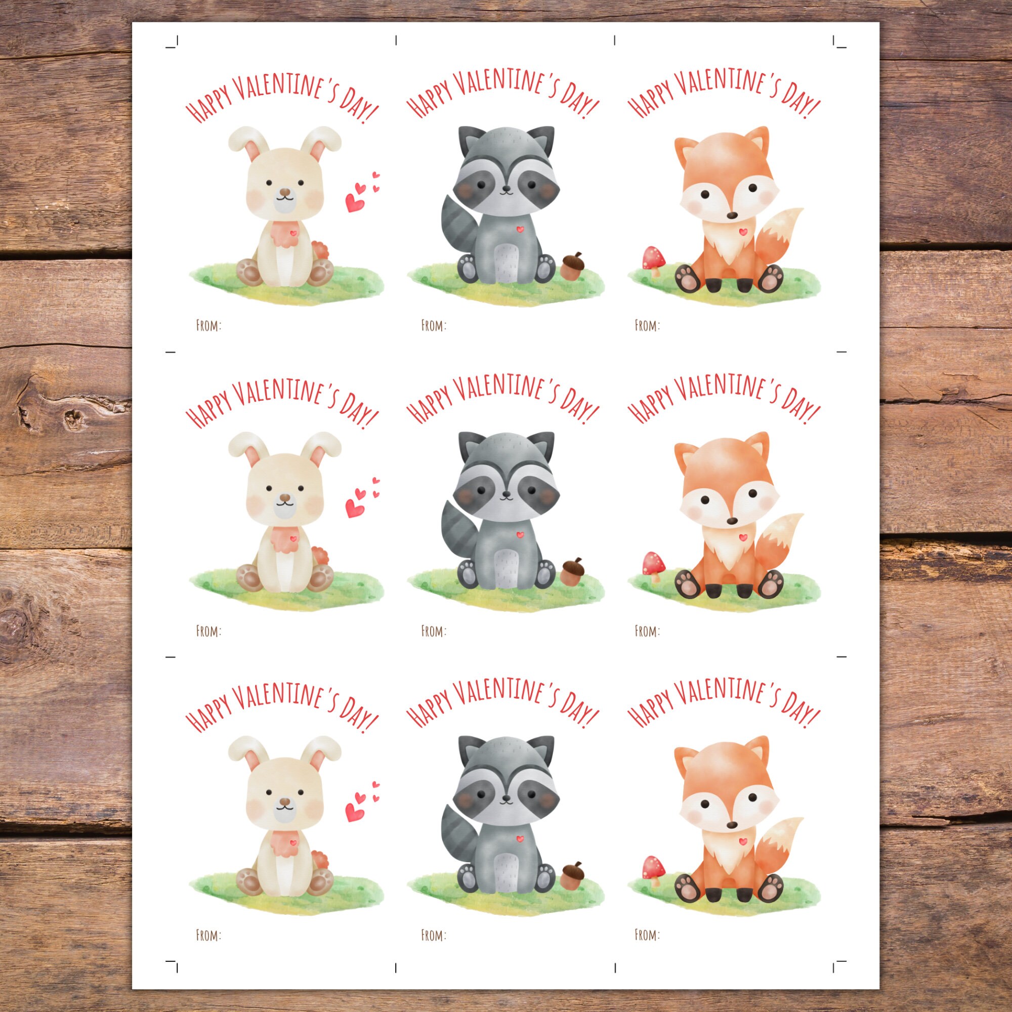 Kids Printable Valentine Cards, Woodland Animal Theme, 2.5 X 3.5 Inches ...
