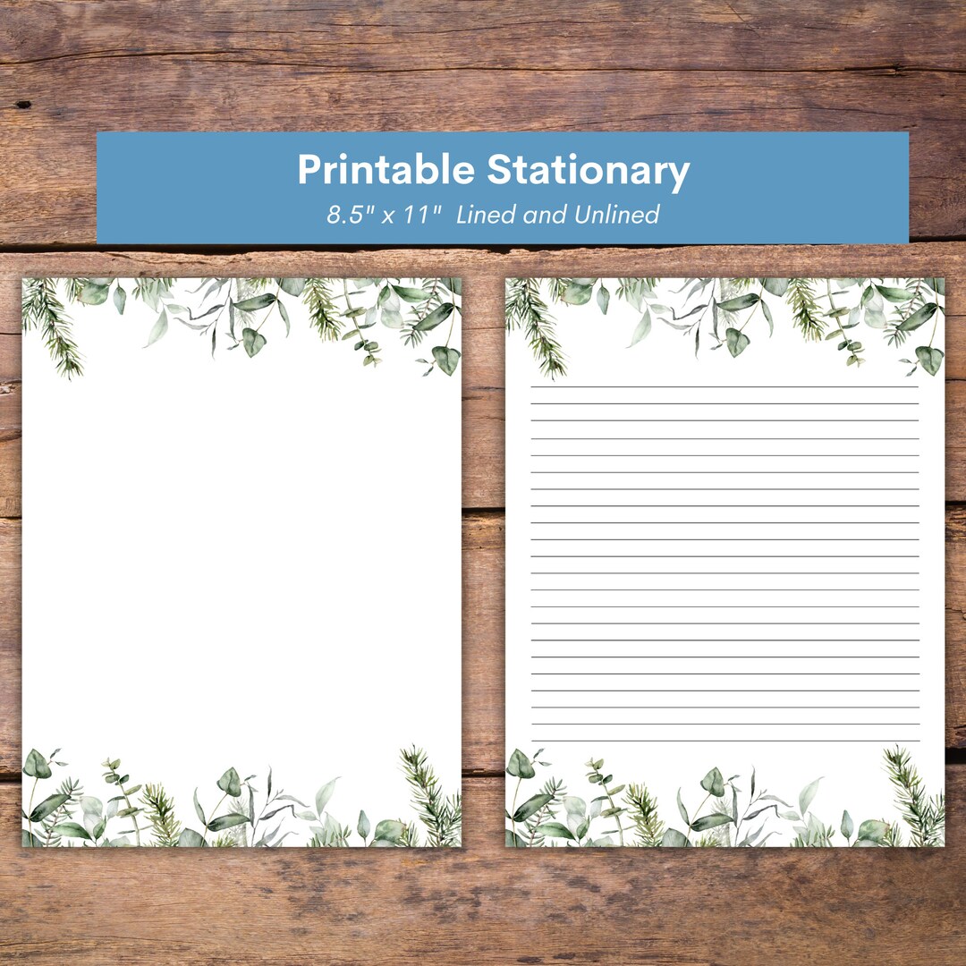 Printable Stationery, Letter Writing Page, Watercolor Greenery Design ...