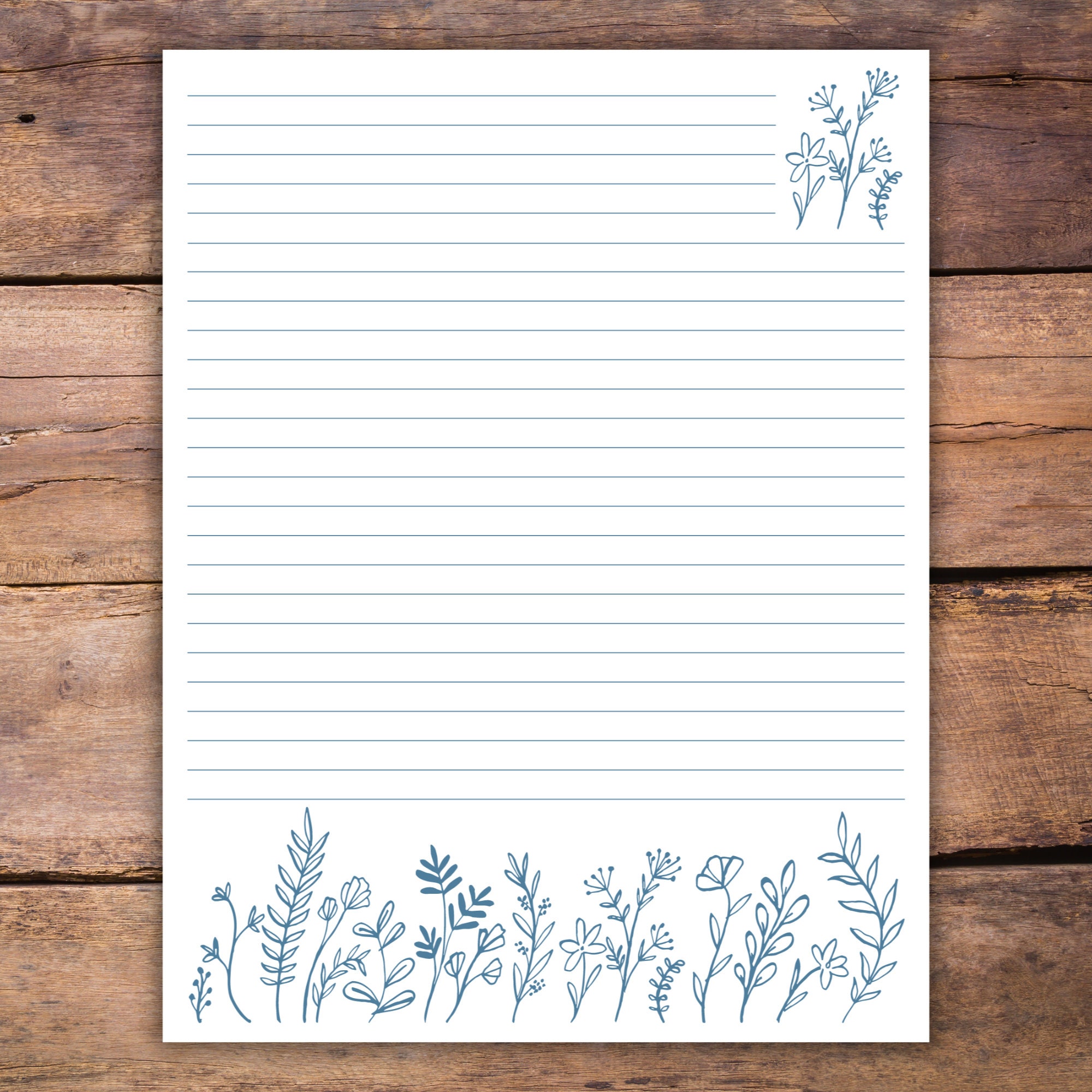 Printable Stationery, Letter Writing Page, Blue Wildflower Design ...