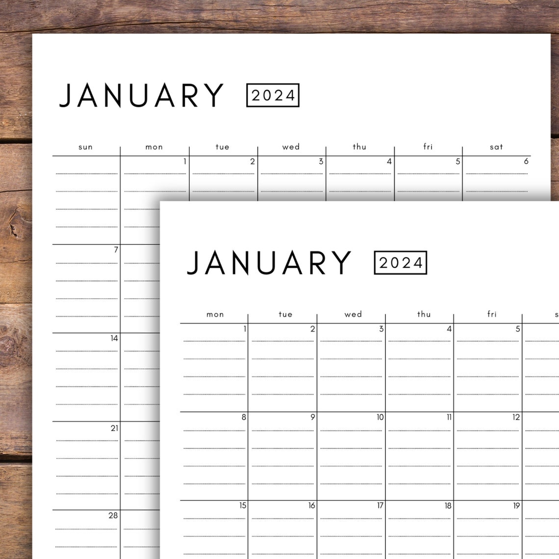 2024 Printable Calendar With Text Lines Simple Calendar Clean Font ...