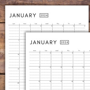 2024 Printable Calendar With Text Lines Simple Calendar Clean Font ...