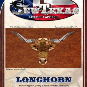 Longhorn: Large - Laser Cut Applique Kit,prefused Fabric Applique ...
