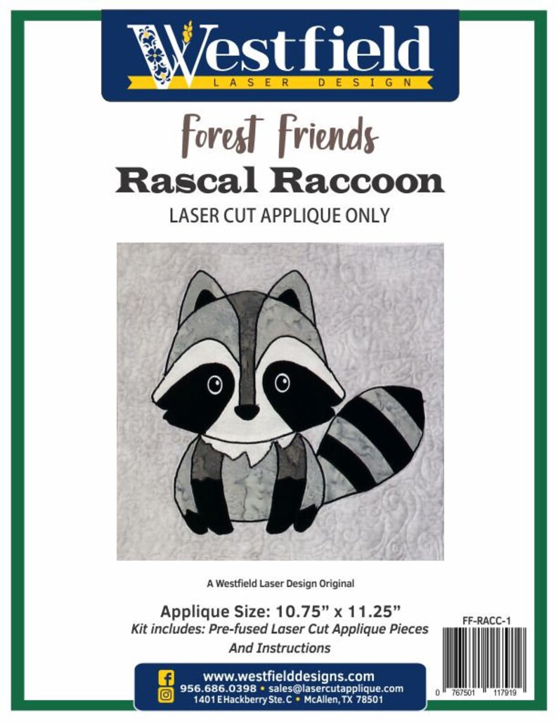 Rascal Raccoon Laser Cut Applique Kit Prefused Fabric - Etsy