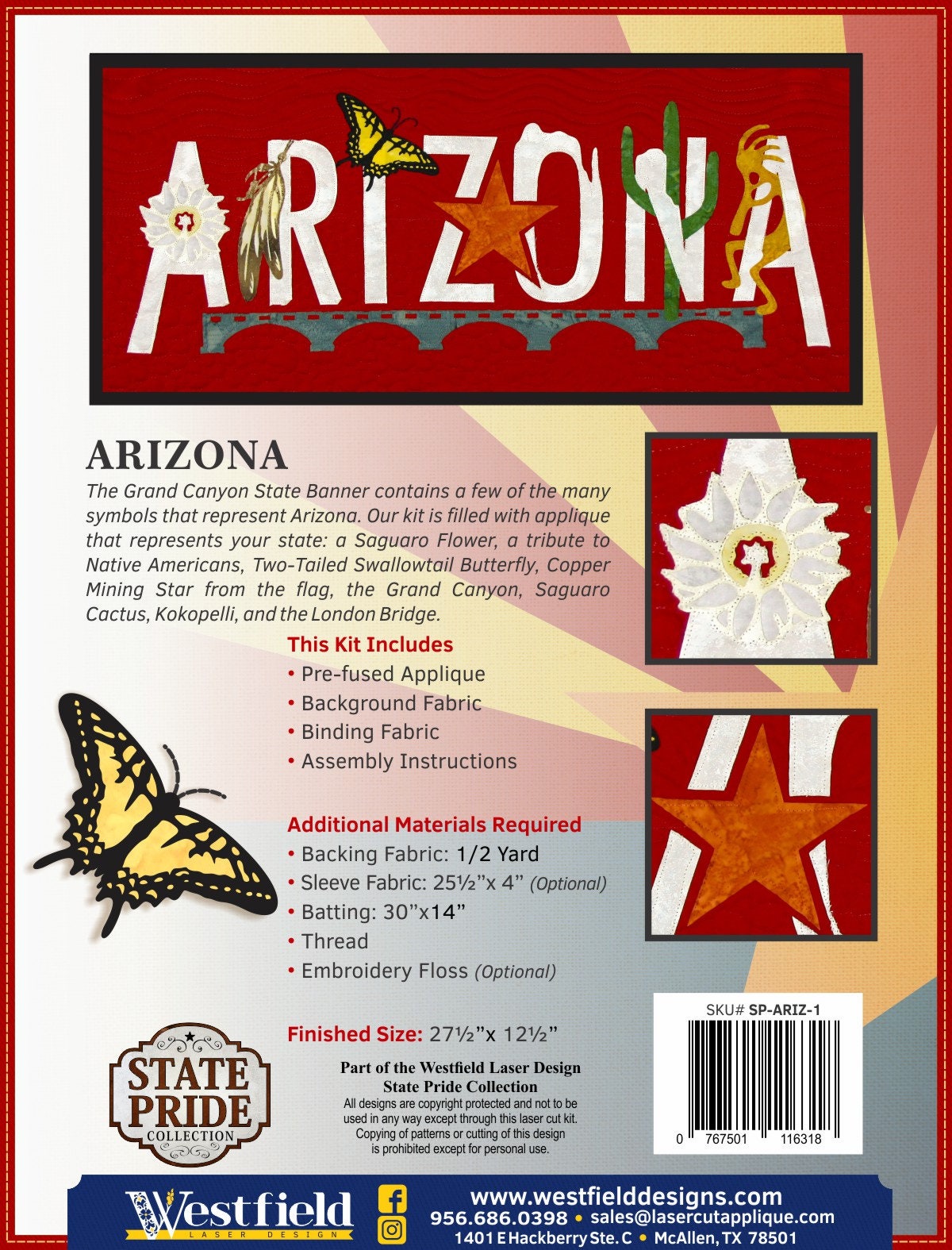 Arizona Laser Cut Applique Kit, Prefused Fabric Applique, Applique Kit ...