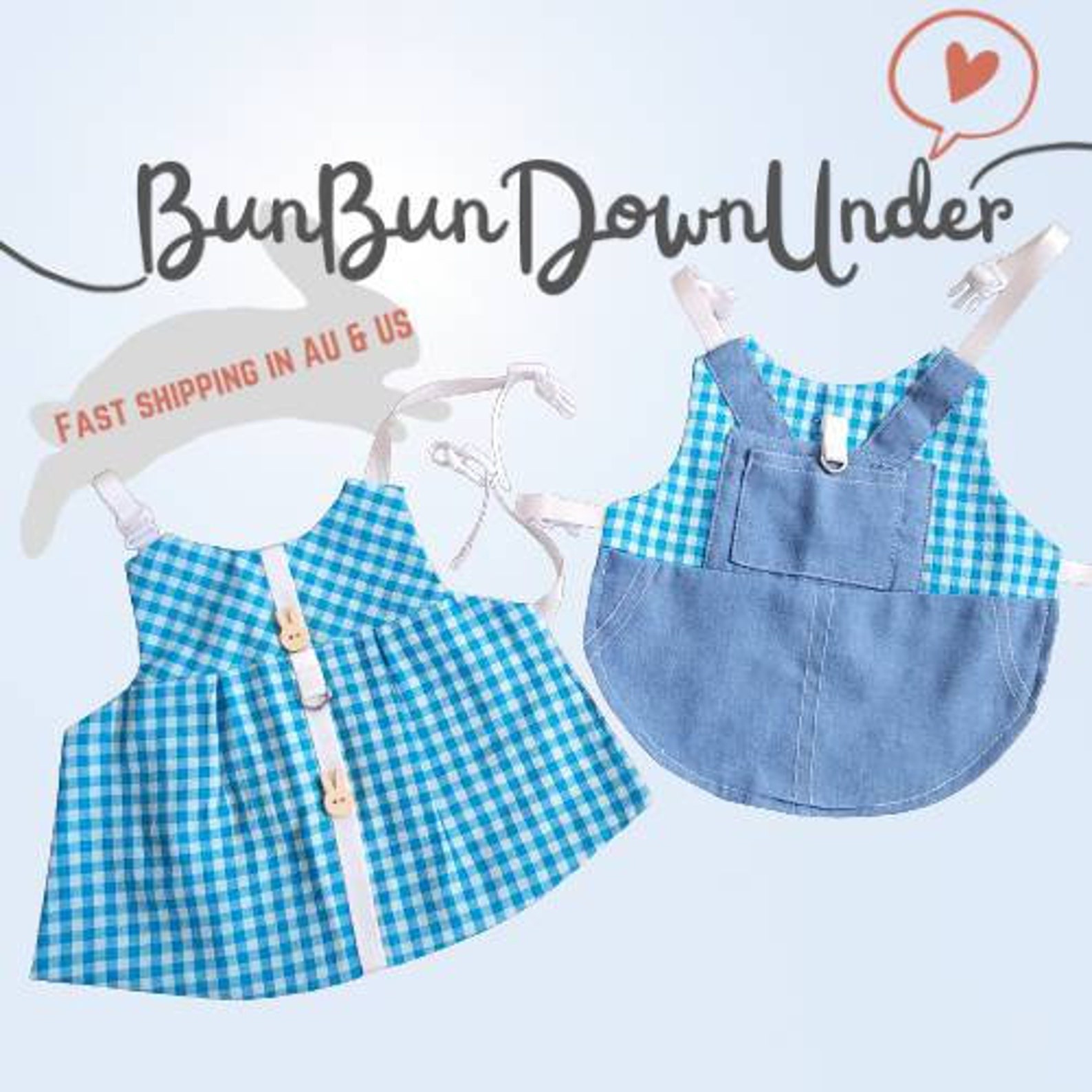 Blue and White Check Rabbit Bunny Dress or Denim Dungarees - Etsy