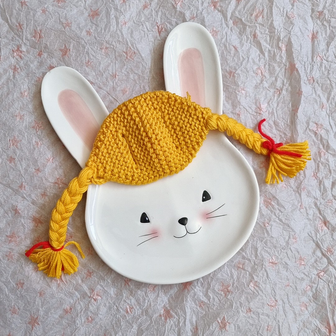 Handmade Crochet Blonde Braids, Rabbit Pet Hat, Halloween Costumes ...